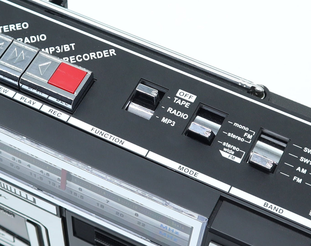 Portable Bluetooth Cassette Player AM/FM Radio Retro Boombox Black PA- – Precision Audio Wholesale